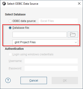 Under Select Database , select Database file and this will prompt you ...