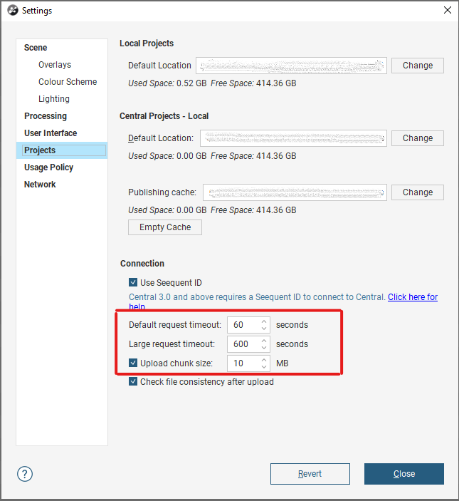 The Large request timeout is used for publishing, uploading attachments ...